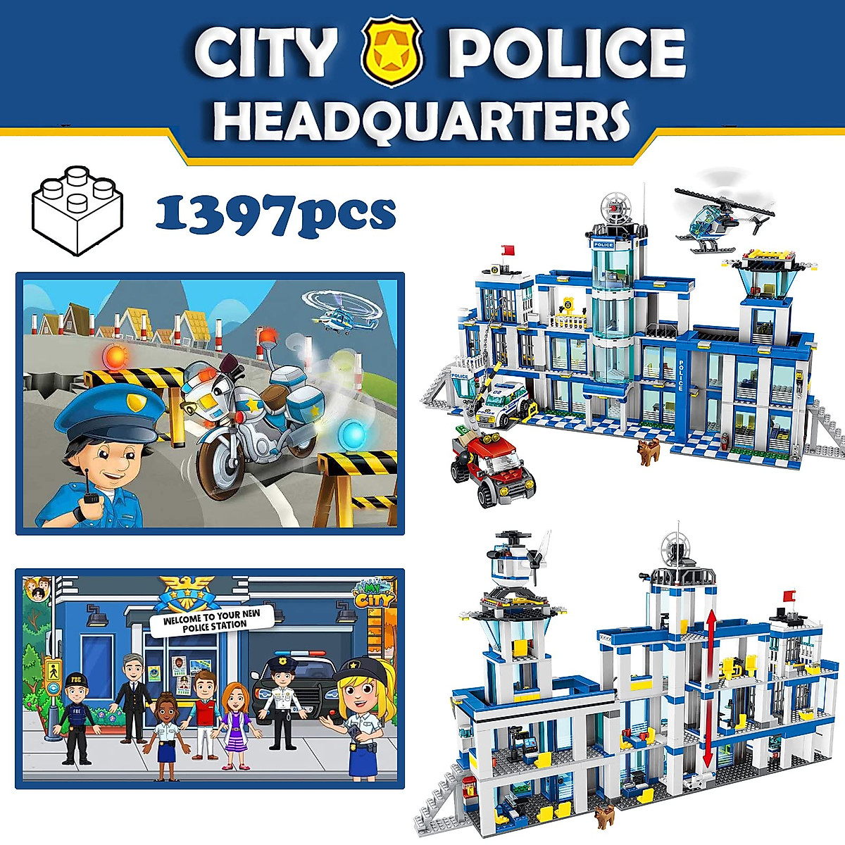MOCREAR City Police Station Building Toy Set for Kids,Boys,1397 Pieces City Police Station Building Set, Police Station Mobile Command Center Building Blocks Kit Roleplay Toy Gifts