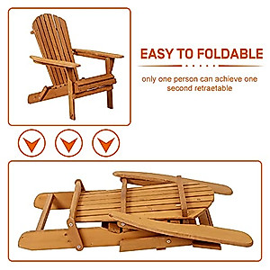 Adirondack Chair Weather Resistant Patio Chairs Folding Outdoor Chair w/Long Arms Solid Wooden Heavy Duty Reclining Seating Fire Pit Chair for Deck, Lawn, Backyard, Garden, Bench - Natural