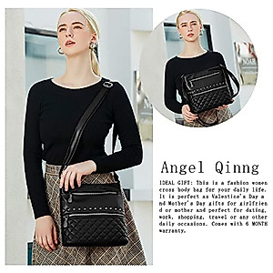 Women's Multi Pocket Crossbody Bags, Leather Shoulder Wallets, Zip Pockets, Pouches, Crossbody Wallets and Totes PU (BLACK-22T)