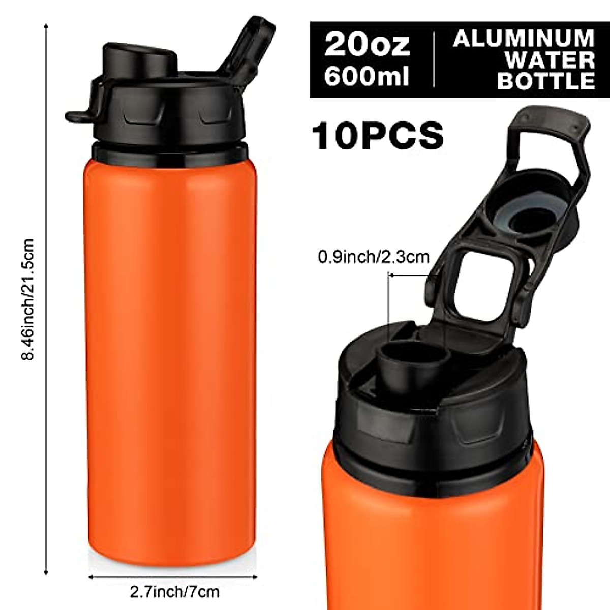 10 Pieces Aluminum Water Bottle 20 oz Leak Proof Aluminum Reusable Bottles Lightweight Portable Sports Water Bottle Bike Water Bottles Snap Lid Metal Water Bottle for Travel (Multiple Colors)