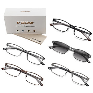EYECEDAR 5-Pack Reading Glasses for Men Rectangular Metal Readers Eyeglasses Spring Hinges with Sun Readers Glasses Mens Readers 2.5