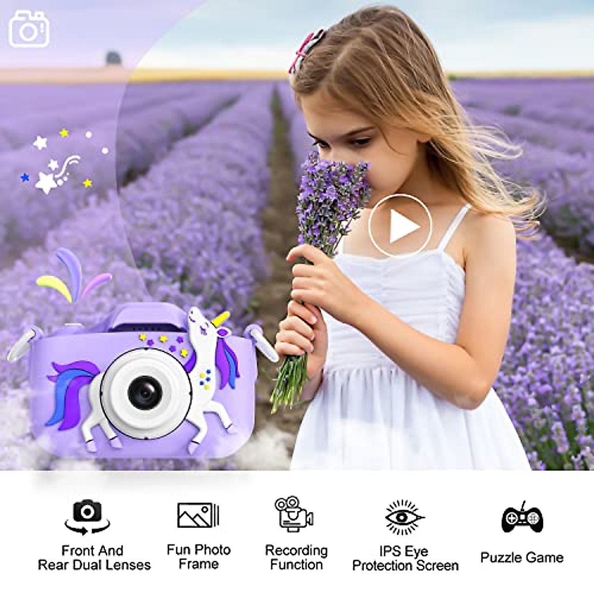 OUTUVAS Kids HD Digital Video Cameras for Toddler, Christmas Birthday Gifts for Boys and Girls Age 3+, 1080P HD Anti-Drop Camera, with 32GB SD Card. (Purple)