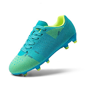 DREAM PAIRS Boys Girls Soccer Cleats Youth Firm Groud Athletic Outdoor Trainning Football Shoes for Little/Big Kid,Size 2 Little Kid,Blue/Neon Green,SDSO224K