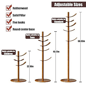Pieryakers Wooden Coat Rack,Wood Coat Rack Stand with 5 Hooks,Freestanding Coat Rack Coat Tree, Easy to Assemble, For Entryway, Bedroom, Office,Coat, Bag (Walnut)