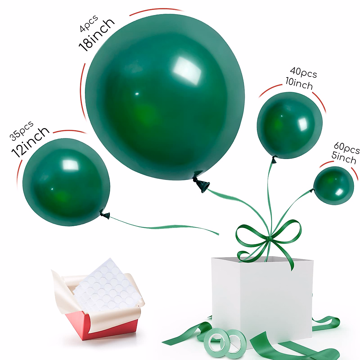 Freechase Dark Green Latex Balloons - Dark Green Party Balloons 139 Different Sizes 5/10/12/18 Inch, Dark Green Balloon Garland Kit for Birthdays, Graduation, Baby Shower, and Bachelorette Party