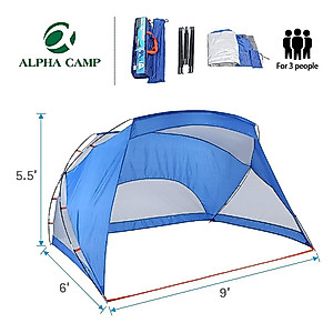 ALPHA CAMP 3 Person Sports/Beach Shelter Easy Up Sun Shade - 9’ x 6’ Blue