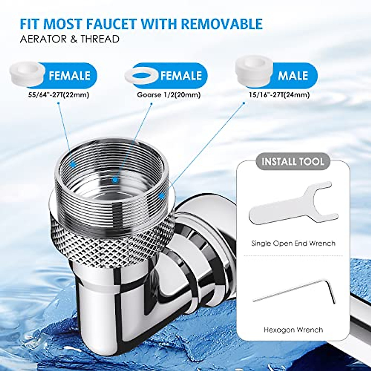 AMIR Universal Rotating Faucet Extender, 1080° Large-Angle Rotating Multifunctional Extension Faucet, Robotic Arm Water Nozzle Faucet Adaptor, Splash Filter Faucet for Bathroom Sink