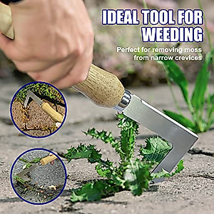 HYPGARD Crack Weeder Crevice Weeding Tool L-Shaped Puller Spatula 9" Stainless Steel Manual Weeder Wood Handle Weeding Sickle Grass Cutter Knife Lawn Yard Patio Sidewalk Gardening Tool