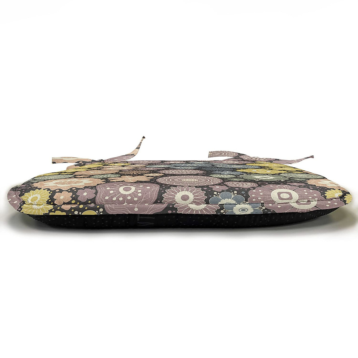 Lunarable Floral Chair Seating Cushion Set of 4, Illustration of Blooming Flowers from Spring Season in Vintage Style, Anti-Slip Seat Padding for Kitchen & Patio, 16"x16", Dark Grey and Multicolor