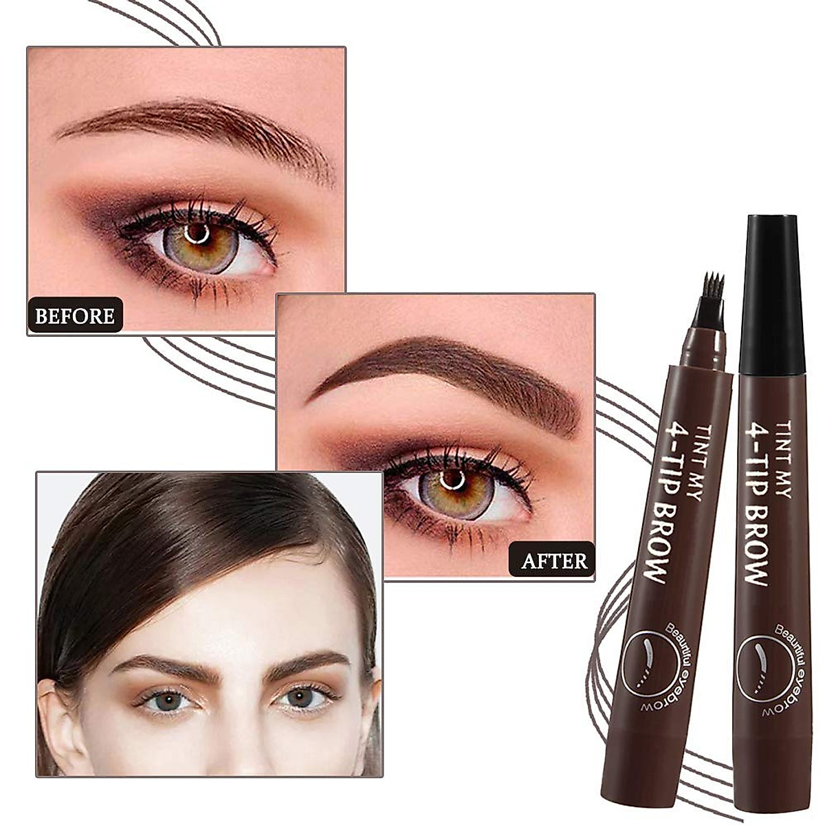 QUEMISS Eyebrow Pen Microblading 4 Fork Tip Eyebrow Pencil Creates Lasting MakeUp Professional Natural Brow Pen Cover Sparse Areas Daily Waterproof 3D Brow Pencil (04#Gray Brown)