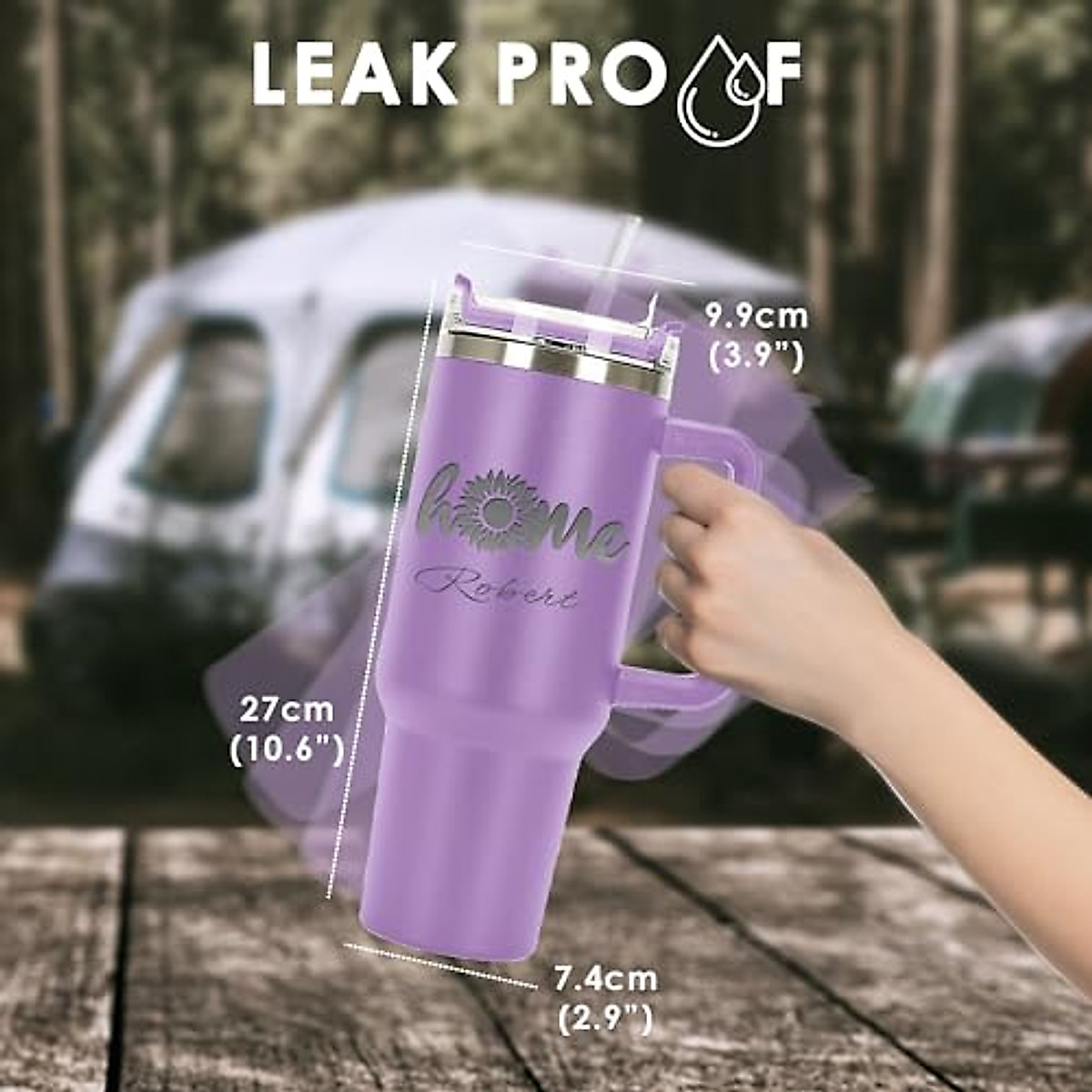 LifGif Home Sunflower Personalized Tumbler 40 oz Laser Engraved, Insulated Cup with Handle, Lid and Straw, Stainless Steel Large Vacuum Insulated, Custom Gift for Birthday, women, mom, sister