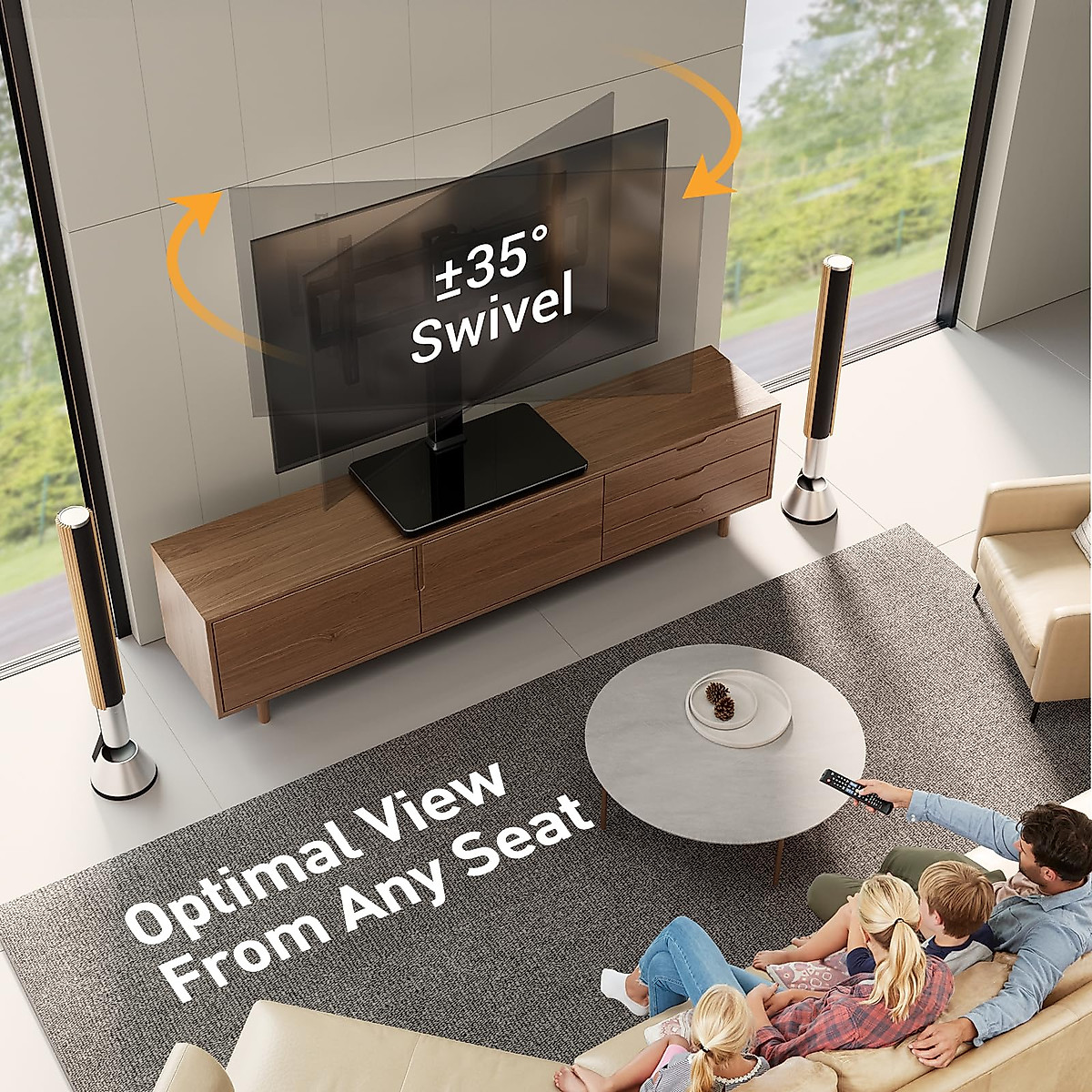 Perlegear Swivel TV Stand Mount, Universal TV Stand for 37-80 inch TVs, Height Adjustable Tabletop TV Stand Holds up to 99 lbs, Preassembled InstaMount Front Support, Max VESA 600x400mm, PGTVS28