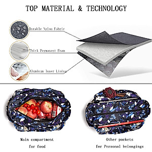 Scorlia Insulated Lunch Shoulder bag, Extra Large Lunch Tote Handbag, Durable Reusable Cooler Ladies lunch Box Bag with Side pockets, Tall Drinks Holder for Women Men Work, Blue flower