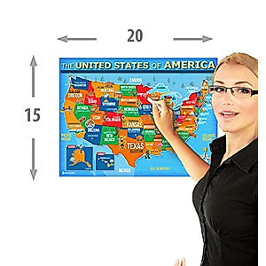 USA and World map poster 2 pack for kids Laminated large illustrated Light blue Young N Refined 15x20)