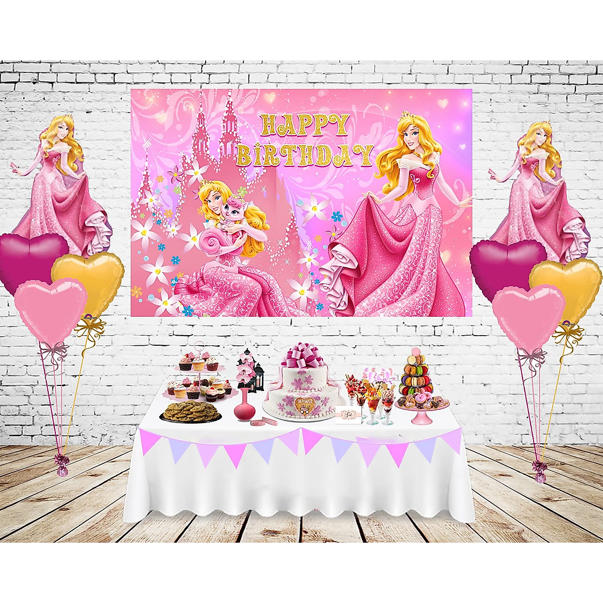 Princess Backdrop for Birthday Party Decorations, Princess Aurora Background for Baby Shower Party Cake Table Decorations Supplies, Sleeping Beauty Theme Banner, 5x3ft