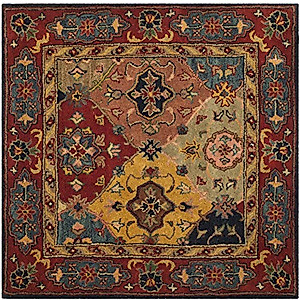 SAFAVIEH Heritage Collection 4' Square Red / Multi HG926A Handmade Traditional Oriental Premium Wool Area Rug