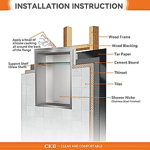 CKB Shower Niche Stainless Steel, 18 Inch x 14 Inch x 4 Inch Depth, Double-Layer Storage Shelves, Recessed Shower Shelf with Brushed Nickel