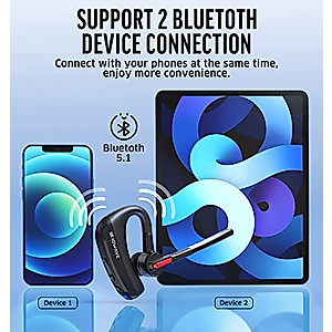 JOWAVE Bluetooth Headset V5.1 Built-in CVC 8.0 Noise Cancelling Bluetooth Earpiece with Microphones 120Hrs Standby Time Hands Free Wireless Headset with Storage Case Driving/Office/Business
