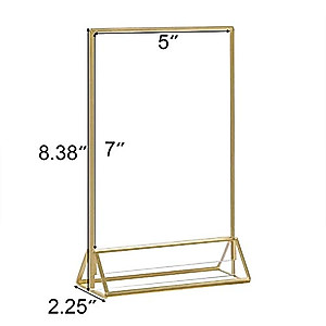 HIIMIEI Acrylic Gold Sign Holder, 5x7 Gold Acrylic Picture Frames Clear Double Sided Menu Holder for Wedding Table Number 6 Pack