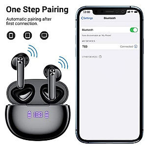 Wireless Earbuds Bluetooth Headphones 56H Playtime Stereo Wireless in Ear Buds with LED Power Display Charging Case Earphones IPX7 Waterproof Earbuds with Mics for Clear Calls