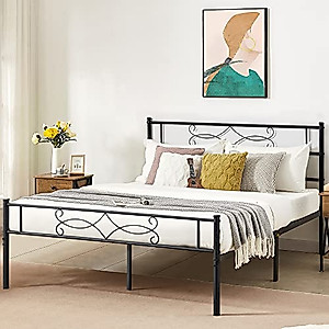 VECELO Full Size Bed Frame Metal Platform /Mattress Foundation with headboard Footboard / Steel Slat Support / No Box Spring Needed / Easy Assembly