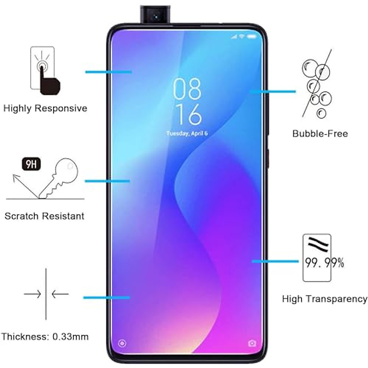 NEW'C 3 Pack Designed for Xiaomi Mi 9T, Mi 9T Pro Screen Protector Tempered Glass, Case Friendly Anti Scratch Bubble Free Ultra Resistant