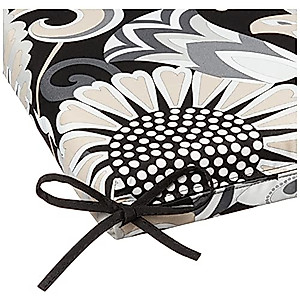Pillow Perfect Floral Indoor/Outdoor Sofa Setee Bench Swing Cushion with Ties, Weather, and Fade Resistant, 18" x 45", Black/White Sophia, 1 Count