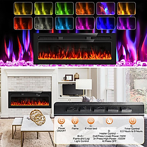 Upesitom 36" Electric Fireplace Mirrored Fireplace Heater Recessed & Wall Mounted Electric Fireplace Insert, LED Linear Fireplace with Flame Colors, Remote Control with Timer, 750/1500W