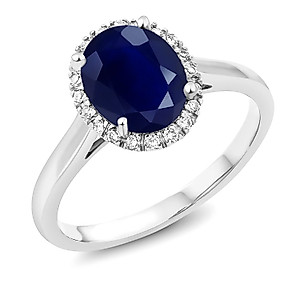 Gem Stone King 10K White Gold Blue Sapphire and Diamond Engagement Ring | 2.34 Cttw | Oval 9X7MM | Wedding Anniversary Promise Ring For Women | Gemstone Birthstone (Size 8)