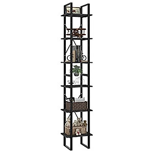 MNISDFL Industrial Shelves Large Etagere Bookshelf 6-Tier Book Cabinet Gray 15.7"x11.8"x82.7" Engineered Wood for Living Room, Study, Kitchen, Home Office