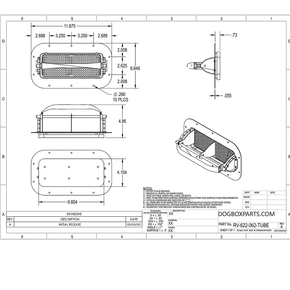 Kay Enterprises RV Trailer Roof Vent Aluminum Low Profile Gasket Extended Handle 622062