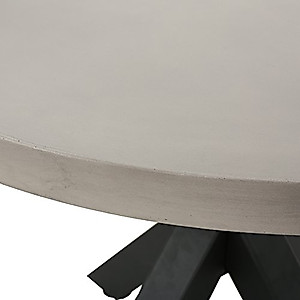 Christopher Knight Home Teague Light Weight Concrete Circular Dining Table with Iron Cross Pedestal Base, White / Black