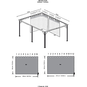 Sojag 135-4154917 Spun Polyester Gazebos Curtains for Meridian Hard Top Sun Shelter, 12' x 16', Grey