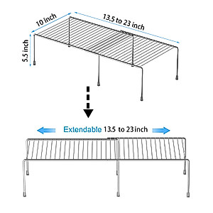 Redrubbit Cabinet Storage Shelf Rack, Expandable Metal Rustproof Kitchen Counter and Cabinet Shelf, Storage Rack Organizer Space Saver for Kitchen, Fridge, Cabinet, Bathroom, Chrome