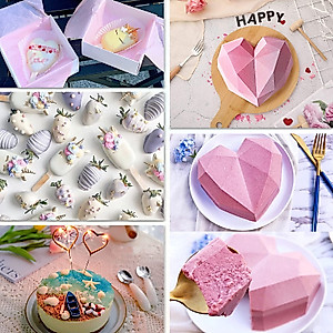 Qefuna Heart Shaped Chocolate Mold Set Includes Round Cylinder Candy Mold,Cavities Heart Mold,Piping bag,Wood Hammer,Chocolate Bomb Mold,Diamond Heart Mousse Cake Mold Tray