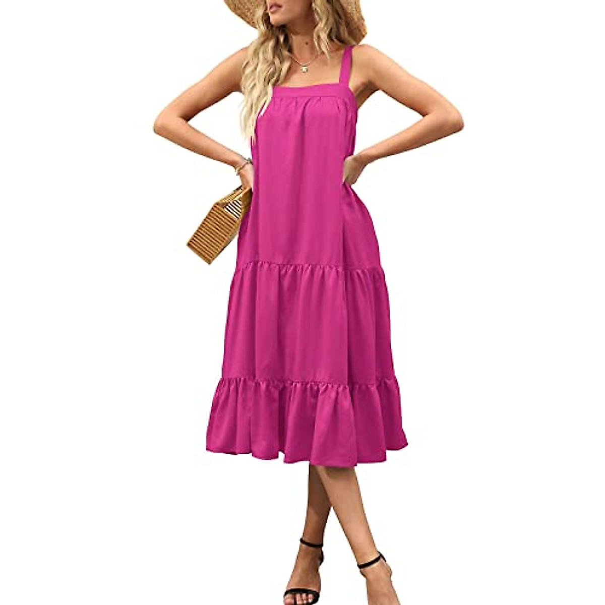 Sun Dress, Maxi Dresses for Women 2023 Christmas Party Dress Summer Dresses Clothes Dresses Vestido Mujer Playa Woman Long Sleeve Little Black Dress Casual Maxi Attire Winter (XXL, Hot Pink)