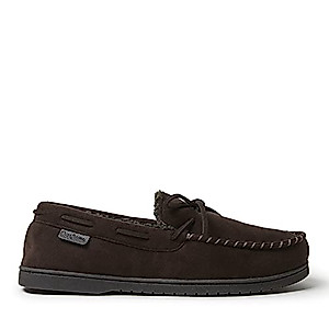 Dearfoams mens Toby Microsuede Moccasin With Tie Slipper, Coffee, Large US