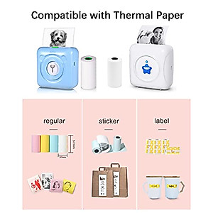 Portable Printer, Mini Printer Wireless Bluetooth Mobile Thermal Printer, Pocket Printer with 1 Roll Printing Paper for Android iOS Smartphone, Inkless Printer for Label Receipt Photo Journal