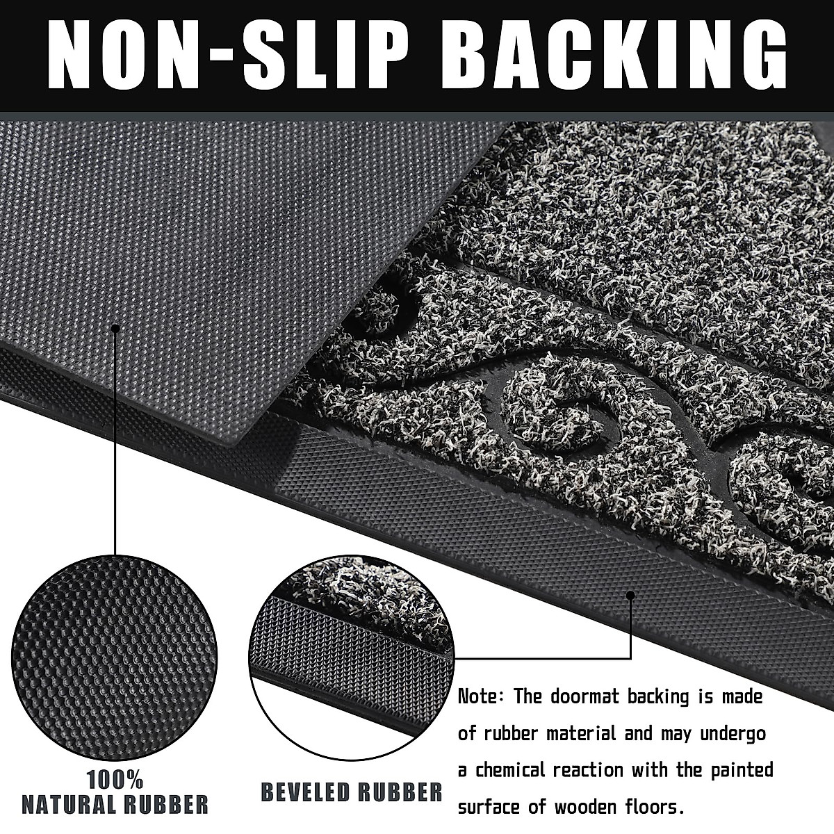 Yimobra Welcome Mat, Heavy Duty Durable Door Mats for Home Entrance Outdoor Indoor, Front Doormat for Outside Patio Floor Entry Porch Garage Office, Waterproof, Low Profile, 29.5 x 17, Black Grey