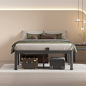 MAF 18 Inch Queen Bed Frames with Round Corner Legs Mattress Slide Stopper No Box Spring Needed Heavy Duty Metal Platform Bed Frame Under-Bed Storage Space, 3000 LBS Steel Slats Support