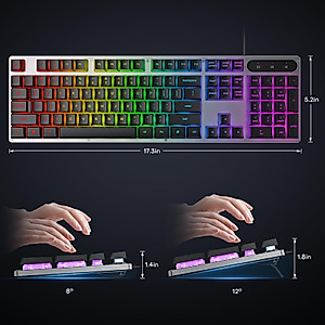 OMOTON Wired Gaming Keyboard, Full Size Keyboard, 26 Anti Ghosting Keys, LED Backlit, 12 Multimedia Keys, Silent Membrane Gaming Keyboard for PC, Desktop, Computer, Black