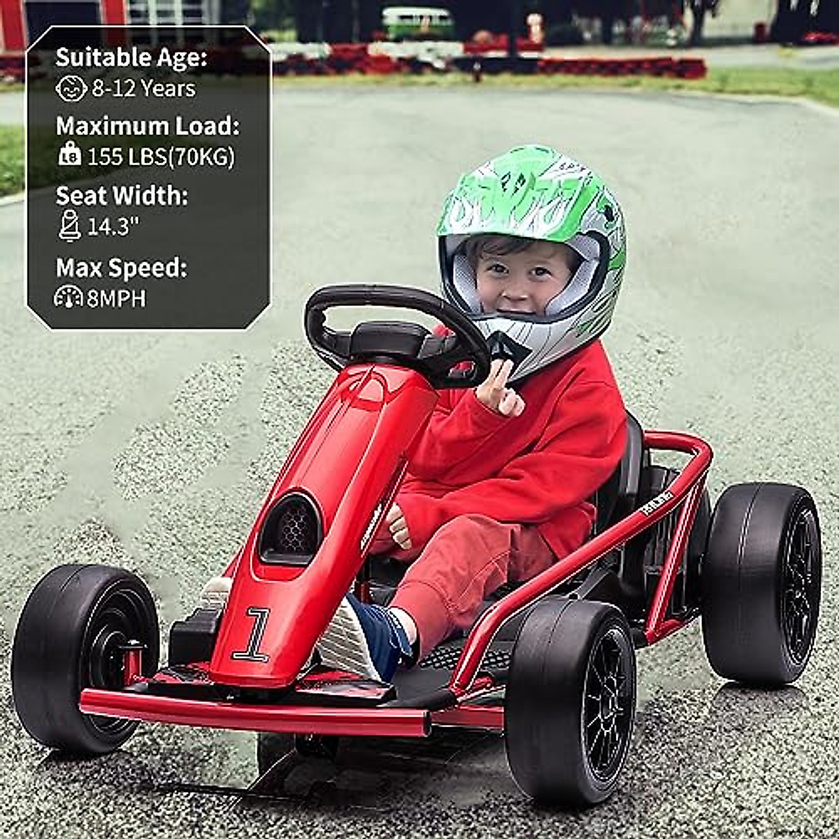 24V Go Kart for Kids 8-12 Years, 300W*2 Extra Powerful Motors, 9Ah Large Battery 8MPH High Speed Drifting with Music, Horn,Max Load 175lbs Outdoor Ride On Toy for Teens,Red