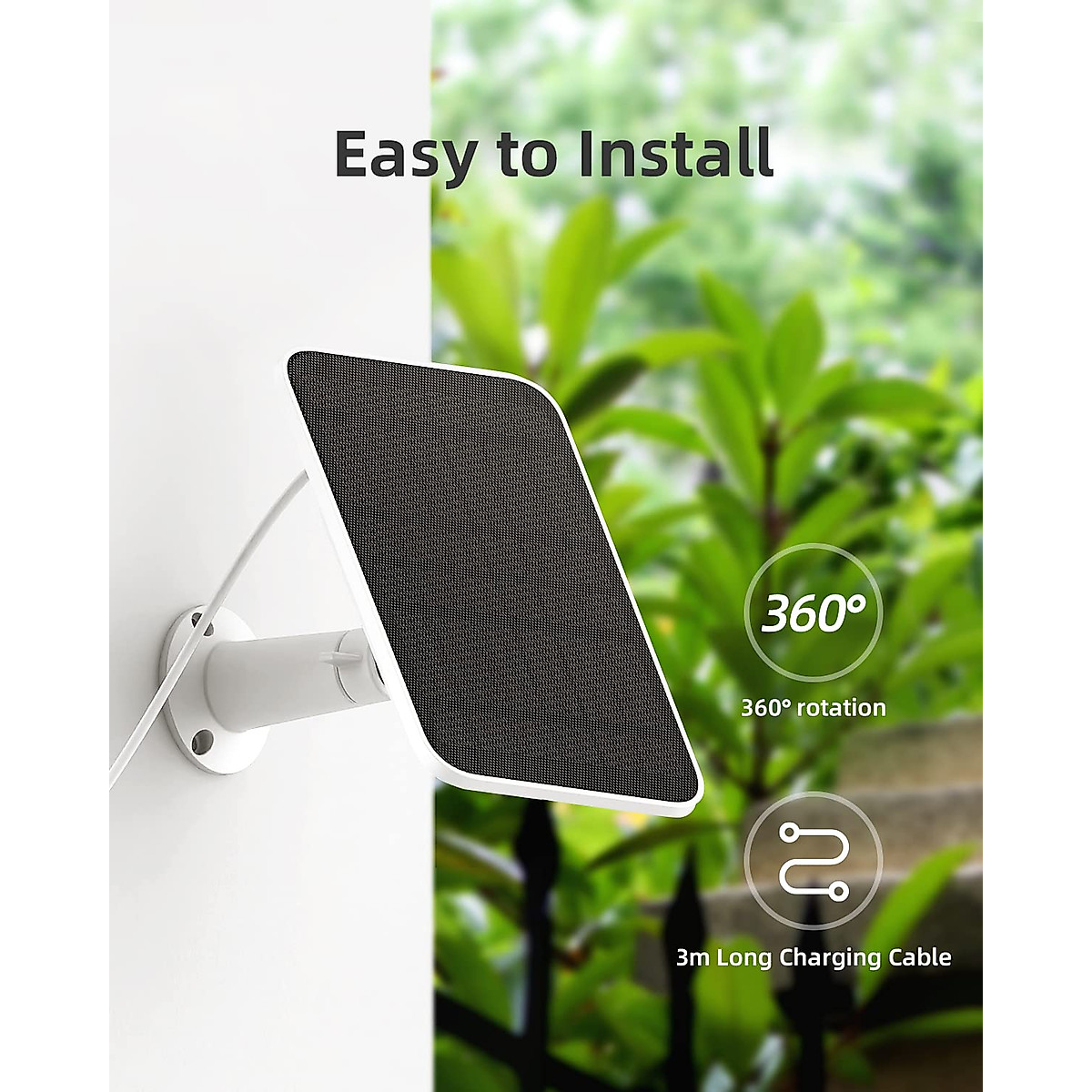 Noorio 2.6W/5V Portable Solar Panel for Security Camera Outdoor Wireless, Solar Battery Charger with 10ft Cable and Adjustable Bracket, IP65 Waterproof