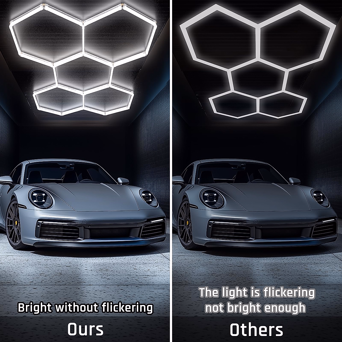 X-Litall Hexagon Garage Light，25 Pack Garage Lights Ceiling Led Hexagon，5000k Daylight White Honeycomb Lights Ceiling for Garage, Gym,Warehouse, Car Detailing Shop, Super Market.