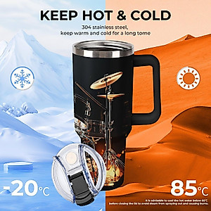 QWJKM Drummer Tumbler with Handle Large Insulated Car Cup 40 OZ Stainless Steel Travel Mug Leak Proof Water Bottle with Lid And Straw for Car Home Office Gifts