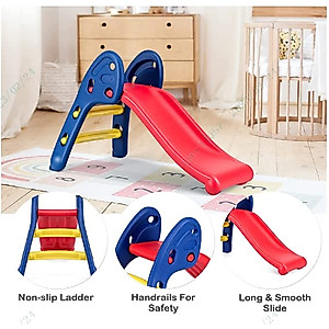 Fireflowery Toddler Slide, ASTM Approved, PE Folding Baby Slide, Freestanding Climber for Indoor, Outdoor, Pool, Ball Pit, Easy Set Up, Kids Slide for Toddlers 1-3, 43.5''L*15.5''W*27.5''H