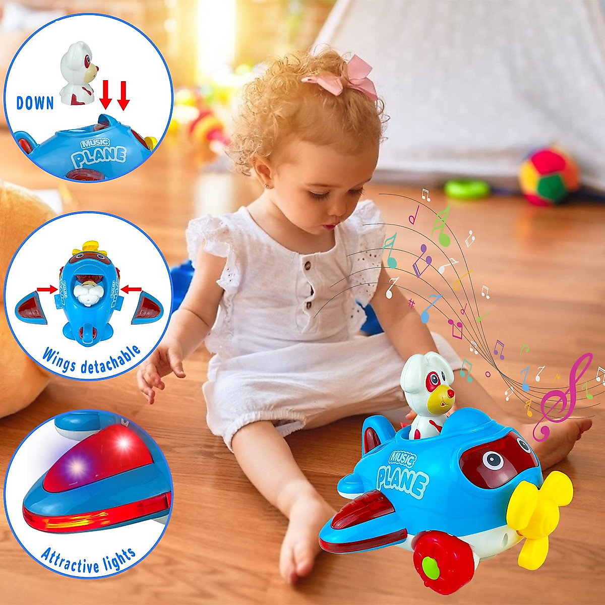 Baby Toys for 1 Years Olds, Bump & Go Baby Toys 12-18 Months Plane Musical Toys with Music Light-Up Airplane Toddlers Toys for 6+ Months Baby Crawling Toys Christmas Birthday Gifts