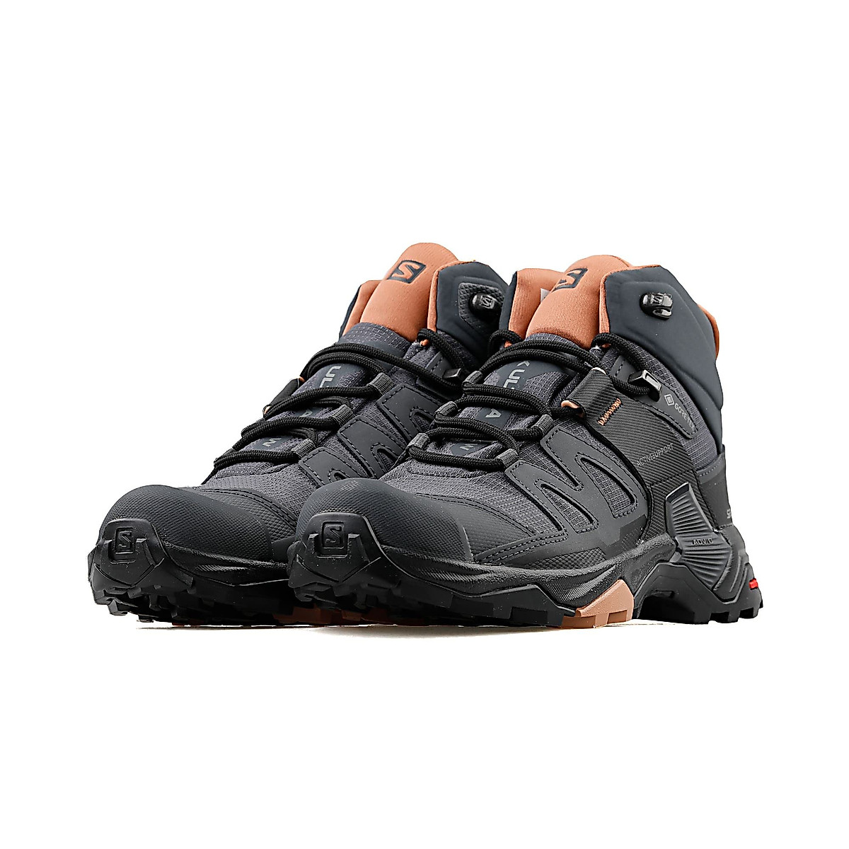Salomon X Ultra 4 MID Gore-TEX Hiking Boots for Women, Ebony/Mocha Mousse/Almond Cream, 8.5