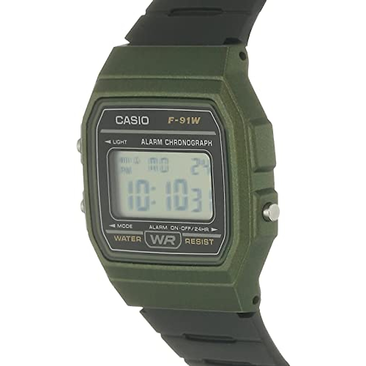 Casio Unisex Watch in Resin/Acrylic Glass with Date Display and LED Light - Water Resistance & Alarm, Green, 38.2 x 35.2 x 8.5 mm, Strap (F-91WM-3AEF)