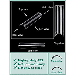 480PCS Extra Long NO C Curve Nail Tips XL, 2 Packs Natural and Clear Nail Tips for Acrylic Nails Professional Set, 12 Sizes Straight Tapered Square Press on False Nail Tips for Nail Art Salon Home DIY
